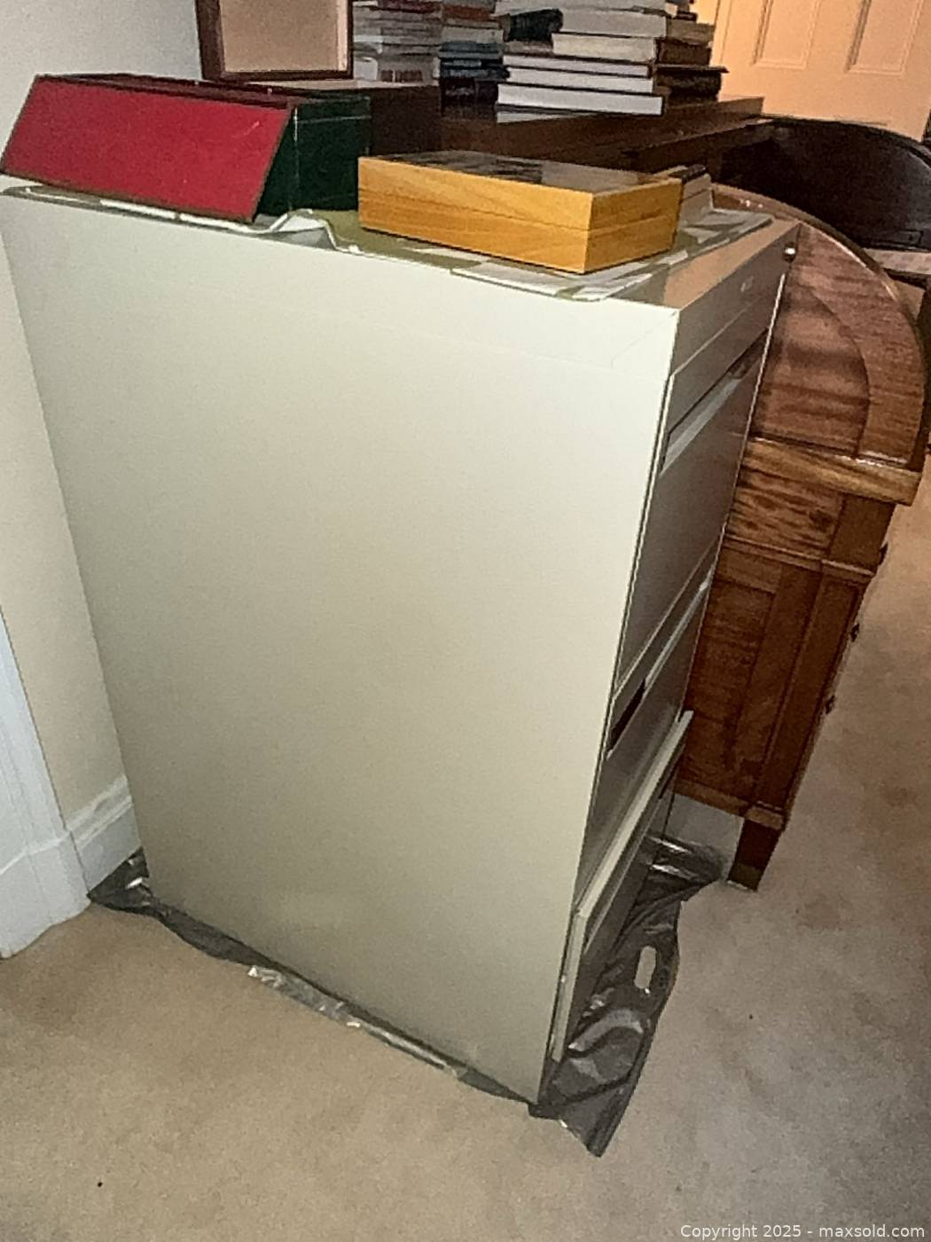 Cole 3-drawer file cabinet & boxes | Maxsold