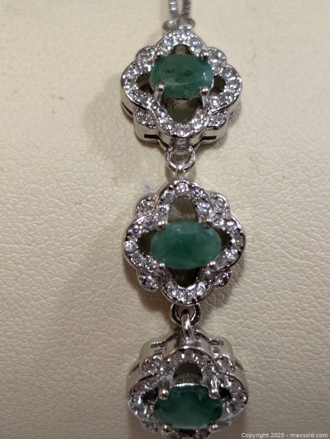 Silver 5.72g Emerald & CZ 8" Bracelet | Maxsold