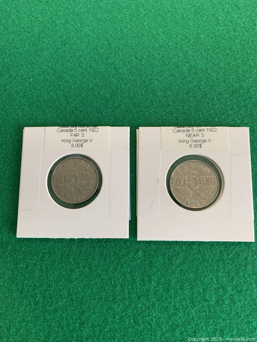 Canada 1922 5-cent Far S and Near S nickel coins | Maxsold