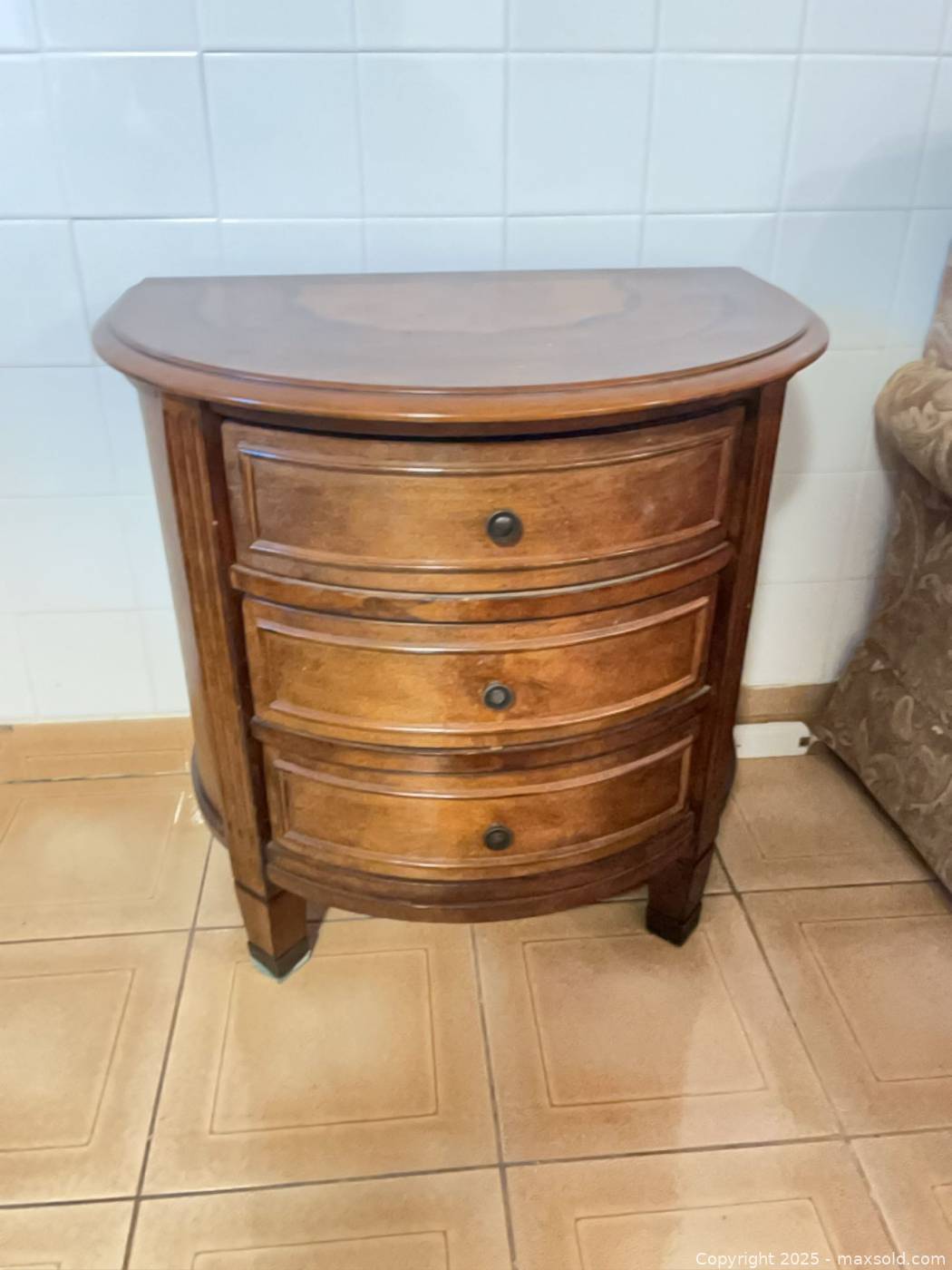 Demilune three-drawer wooden side table | Maxsold