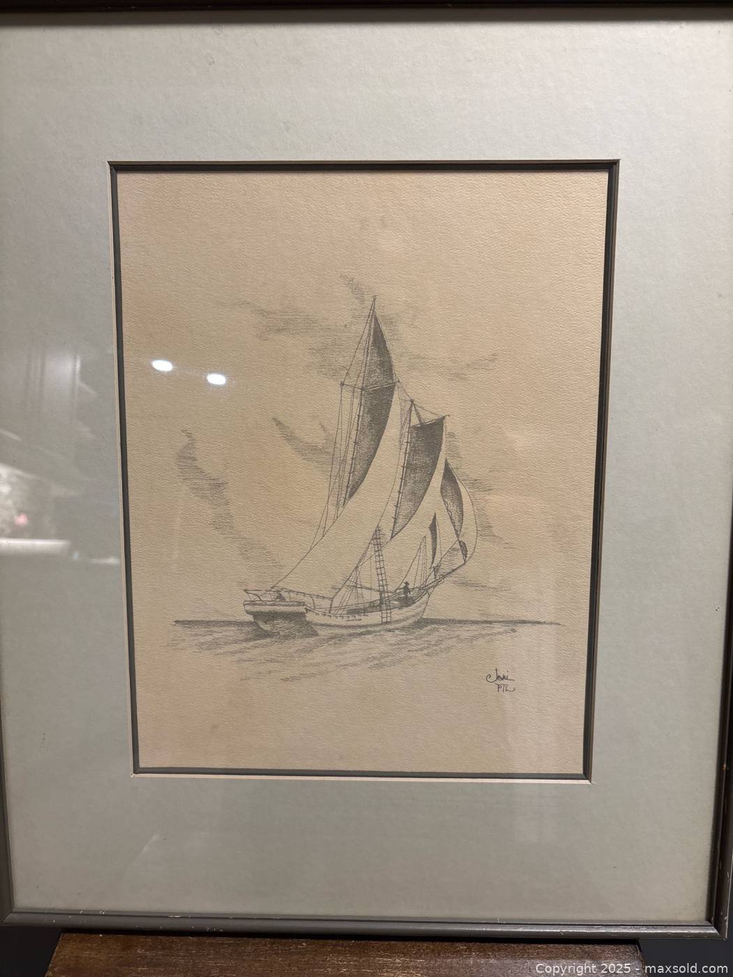 Joni Eareckson Tada signed graphite sailboat drawing | Maxsold