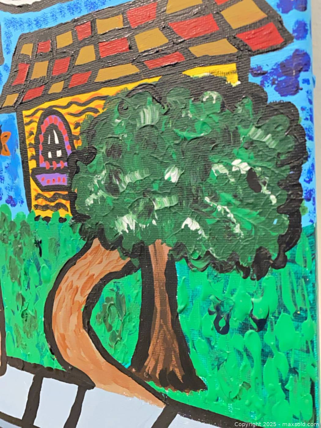 Alexandra Powell 12" x 12" folk art painting | Maxsold