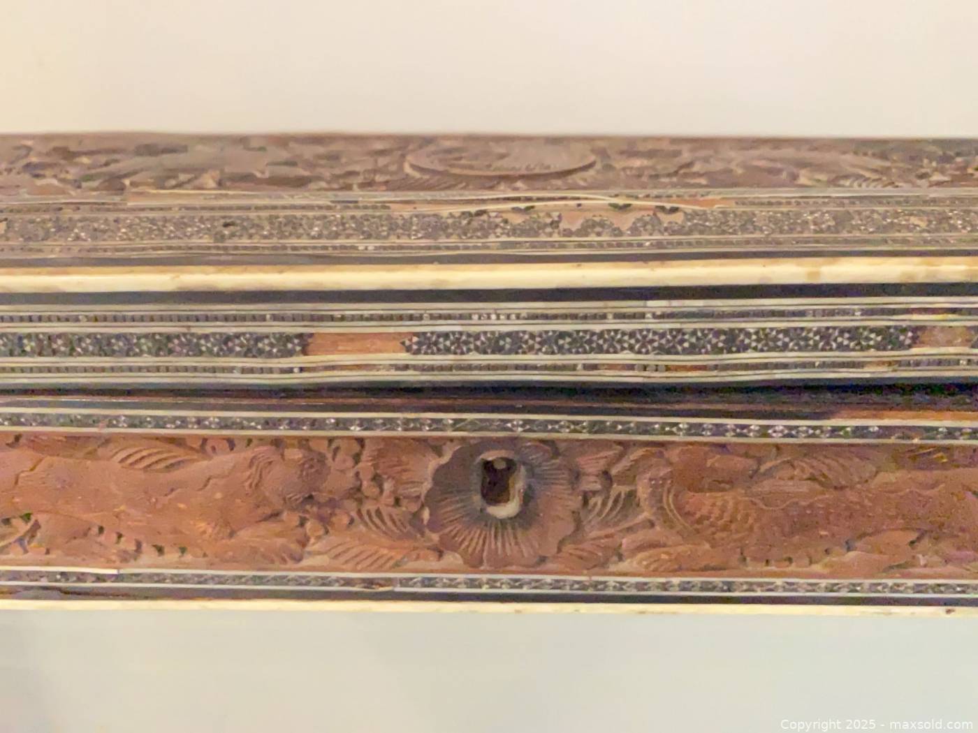 Antique Siam carved wood inlaid cigarette box | Maxsold