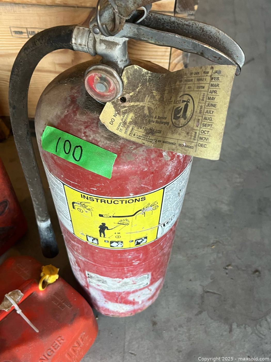 Fire extinguisher with three gas cans | Maxsold