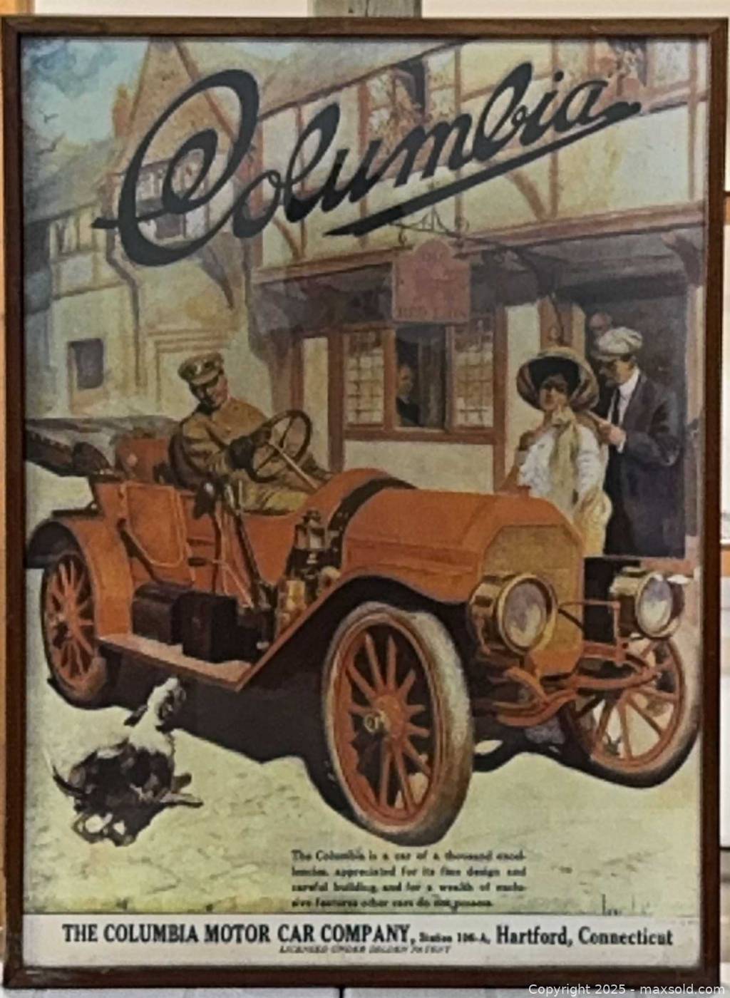 Vintage framed Columbia Motor Car advertisement | Maxsold