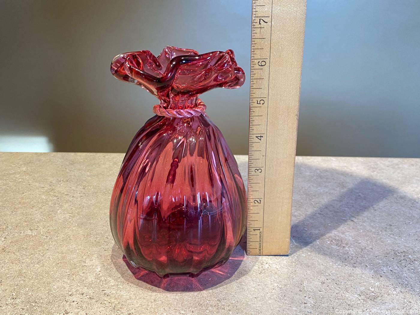 Pilgrim cranberry glass sack vase | Maxsold