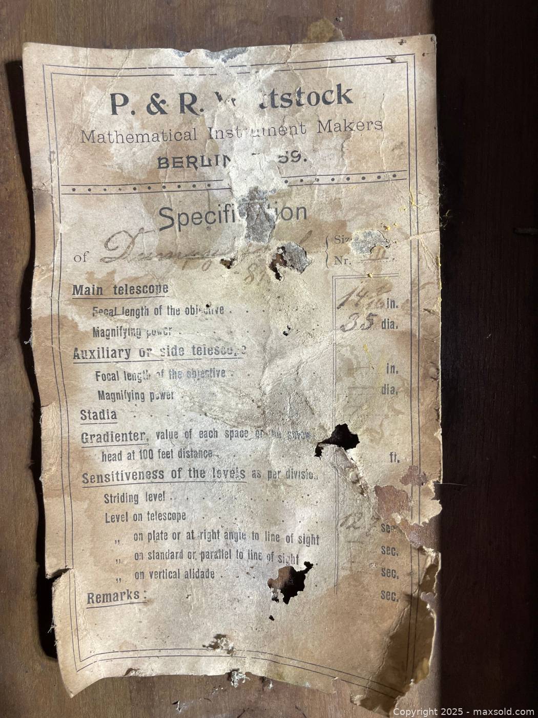 Antique P. & R. Wittstock Dumpy Level c1900 | Maxsold