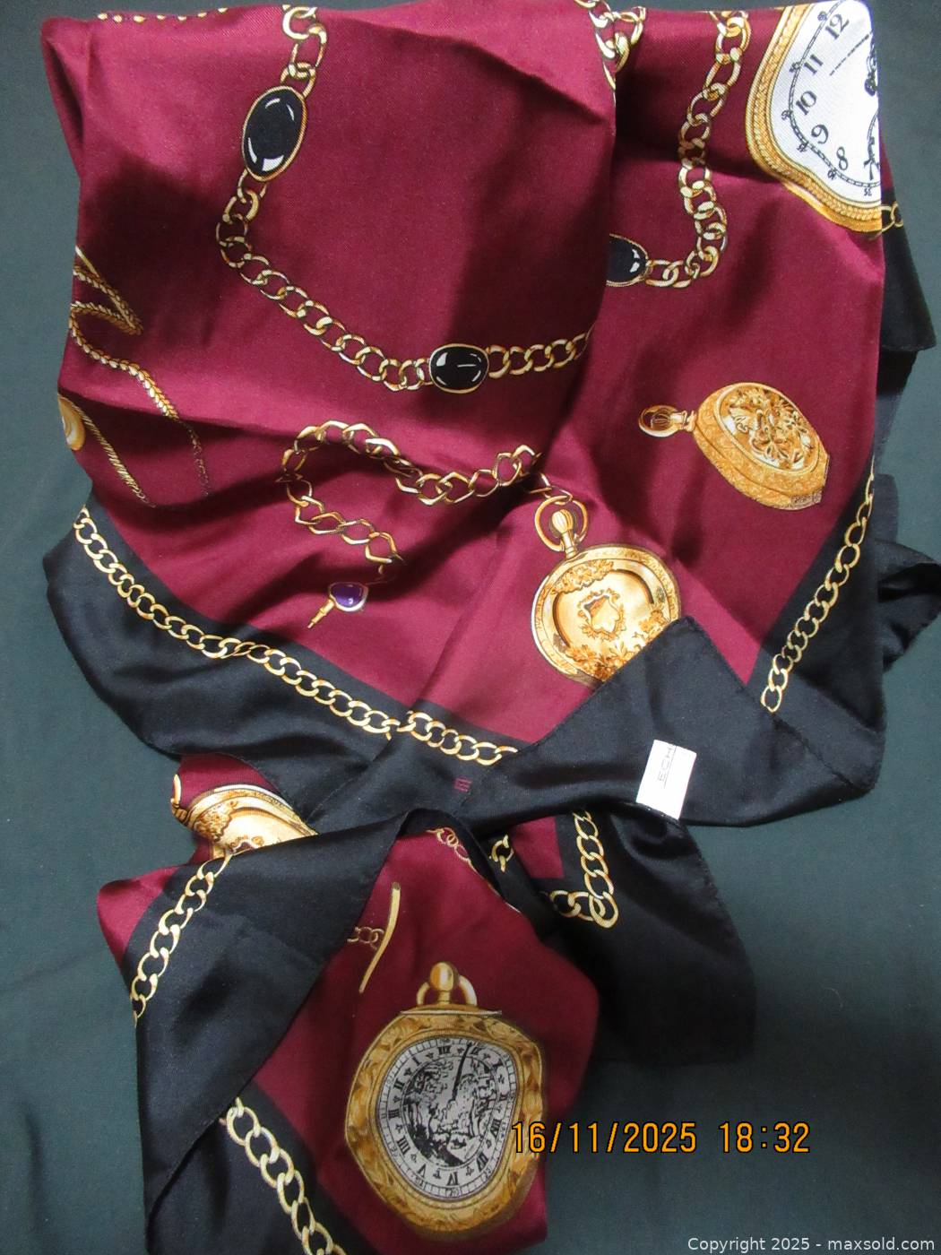 Echo pocket watch print scarf 34x35 in | Maxsold