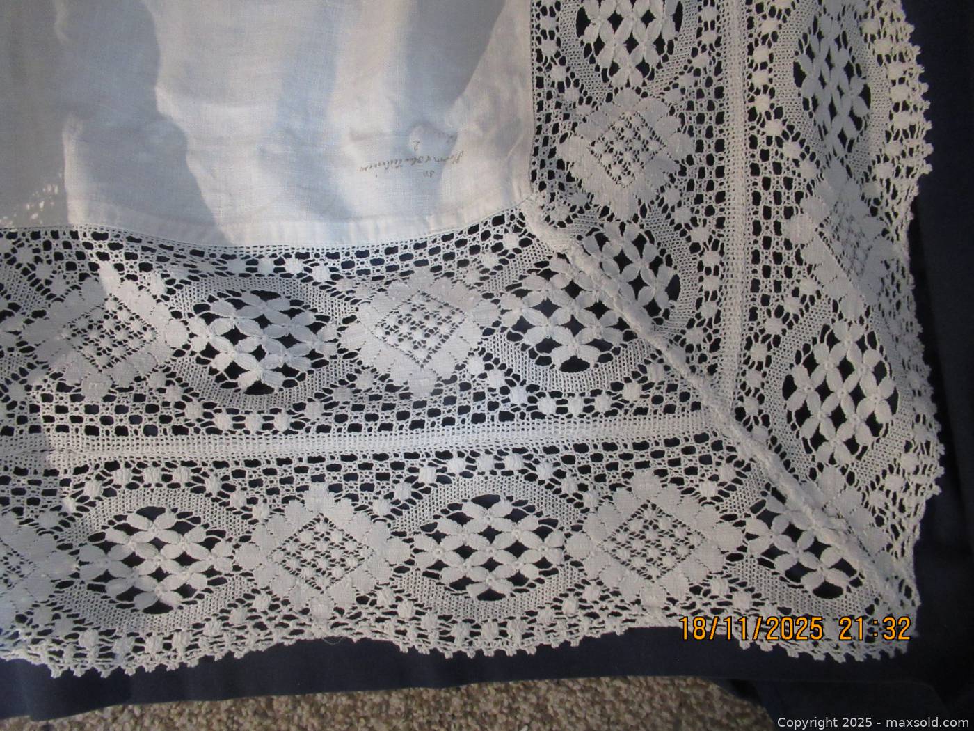 Large white tablecloth with crochet lace trim | Maxsold
