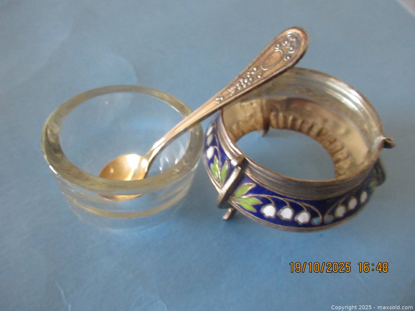 Russian silver enamel salt cellar set | Maxsold