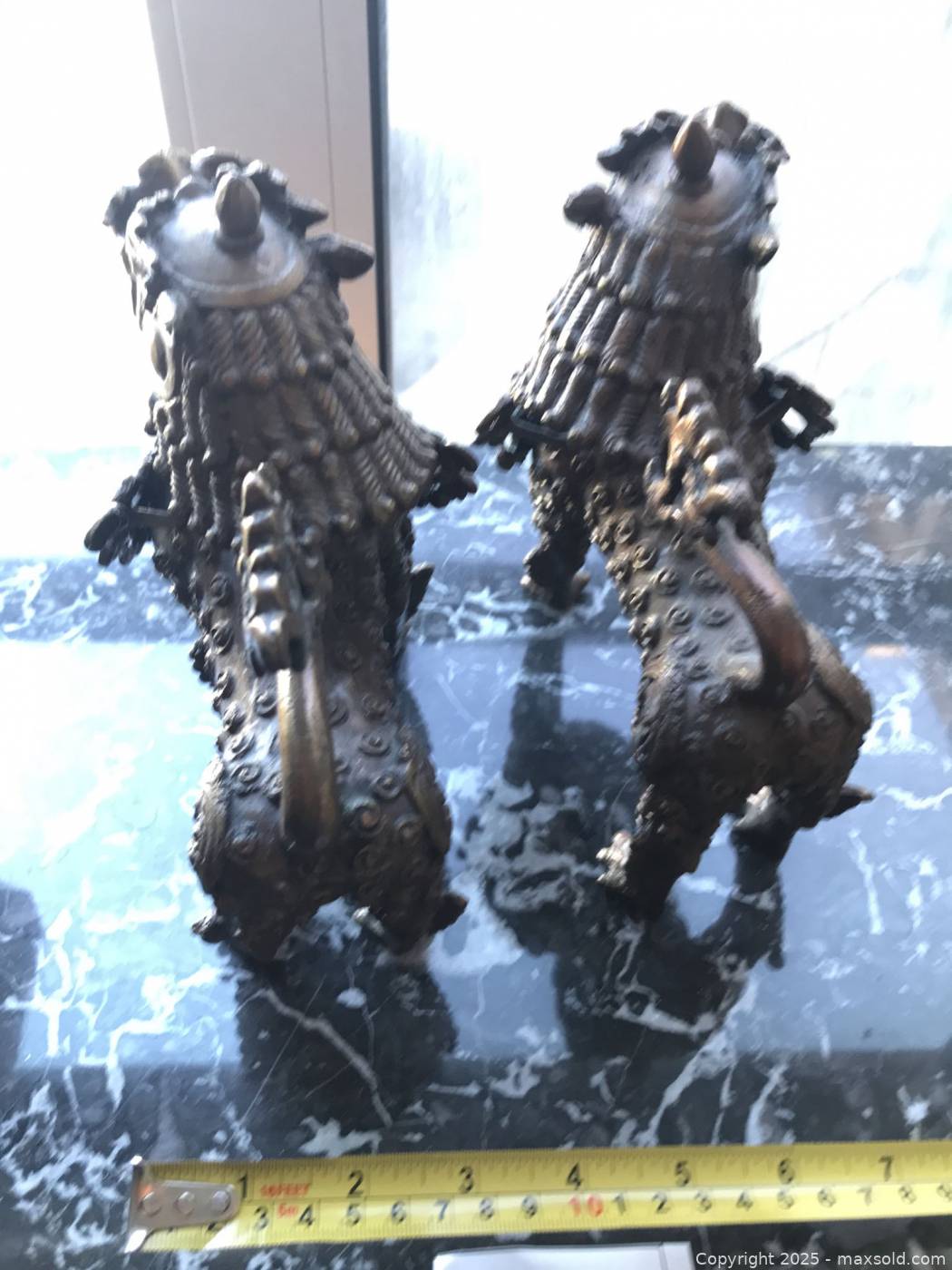 Pair brass Chinese guardian lions | Maxsold