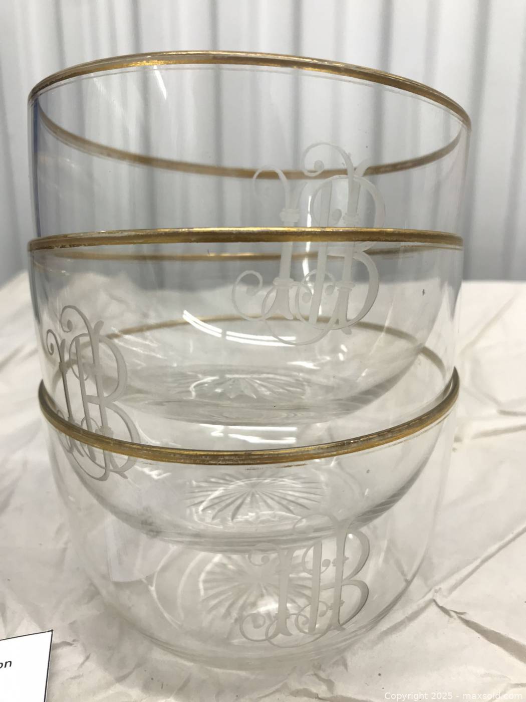 Set of 6 Gold Rim Monogrammed Glass Dessert Bowls | Maxsold