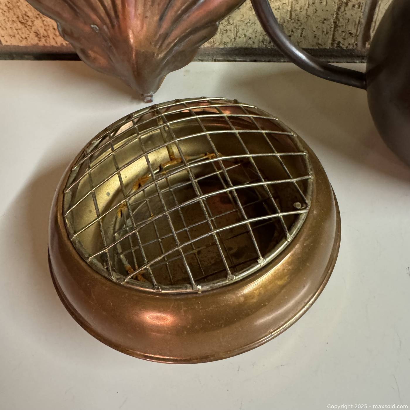 Antique copper shell mold, brass flower frog bowl, metal watering can ...