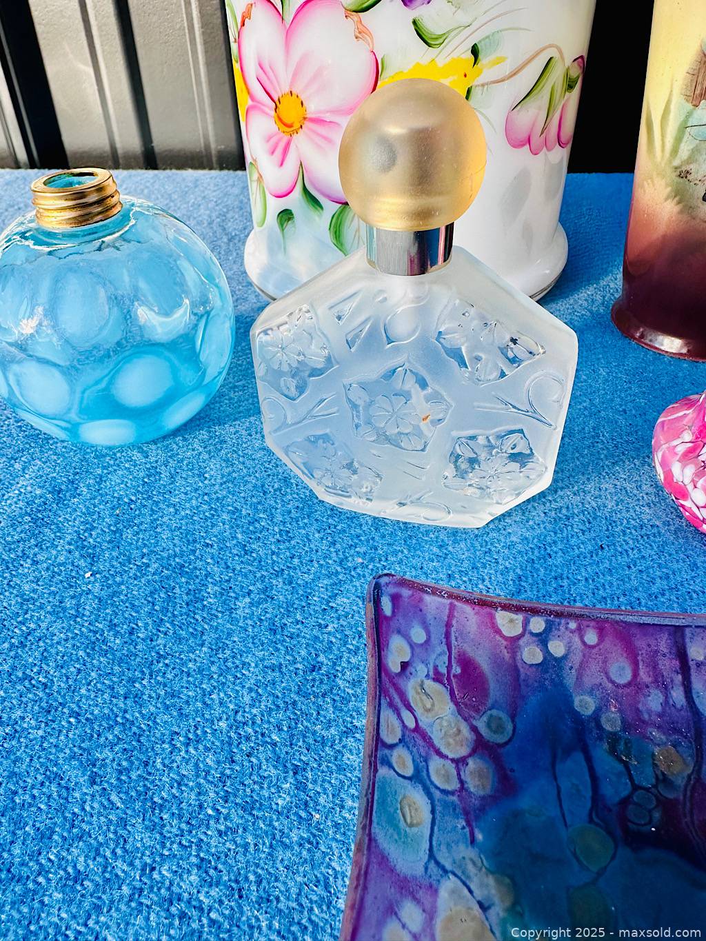 Antique art glass biscuit barrel & perfume bottles | Maxsold