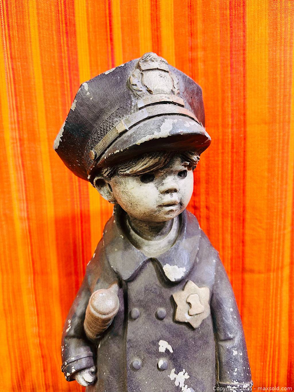 Vintage cast concrete policeman boy statue | Maxsold