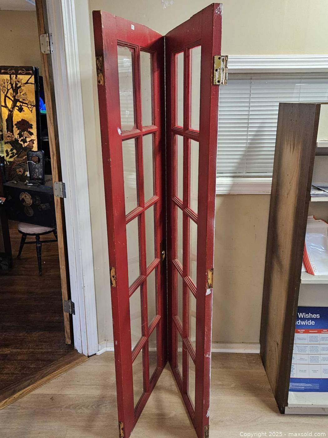 Red Glass-Pane Folding Door Divider | Maxsold