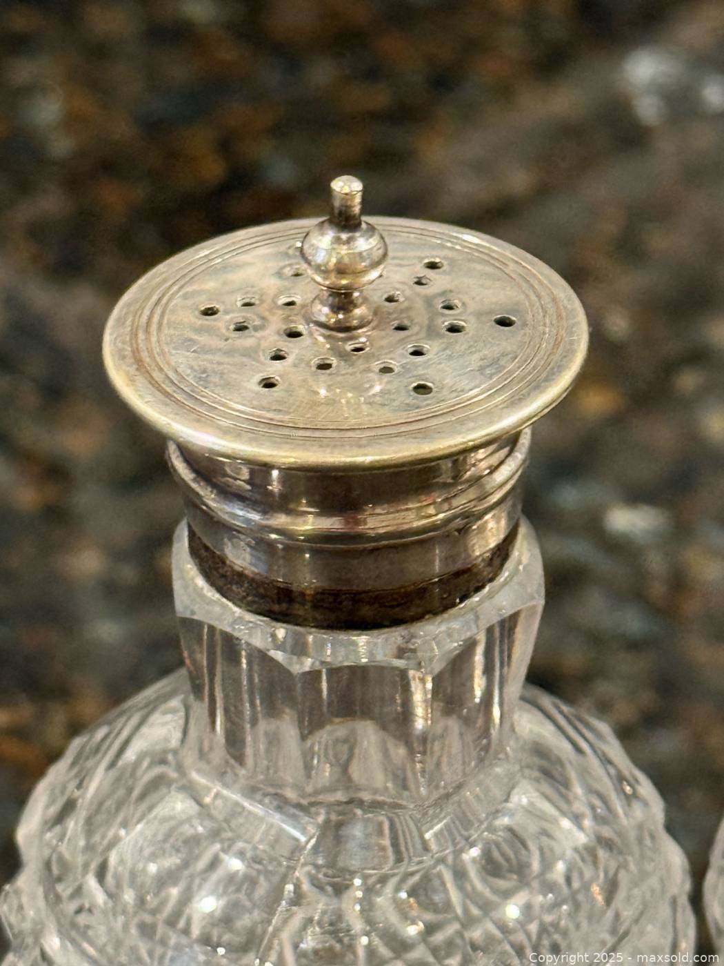 Cut crystal condiment jars with sterling spoon | Maxsold