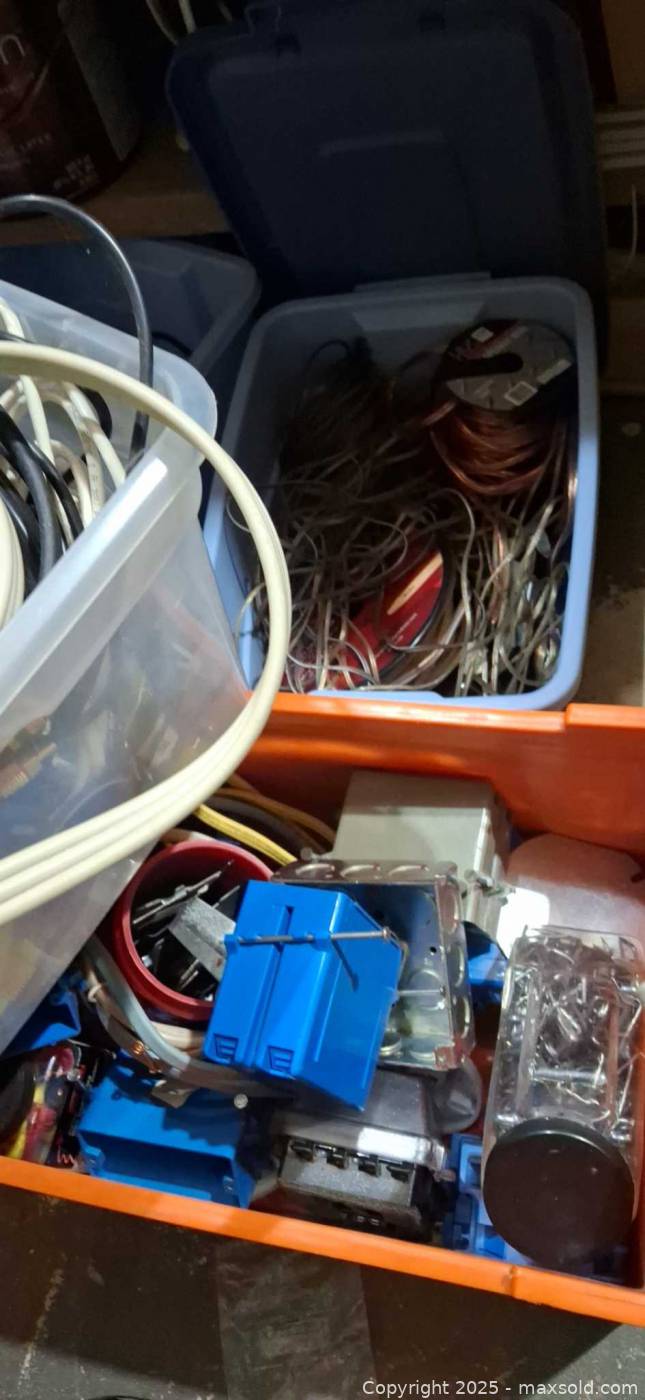 Assorted wires, cords and electrical boxes | Maxsold