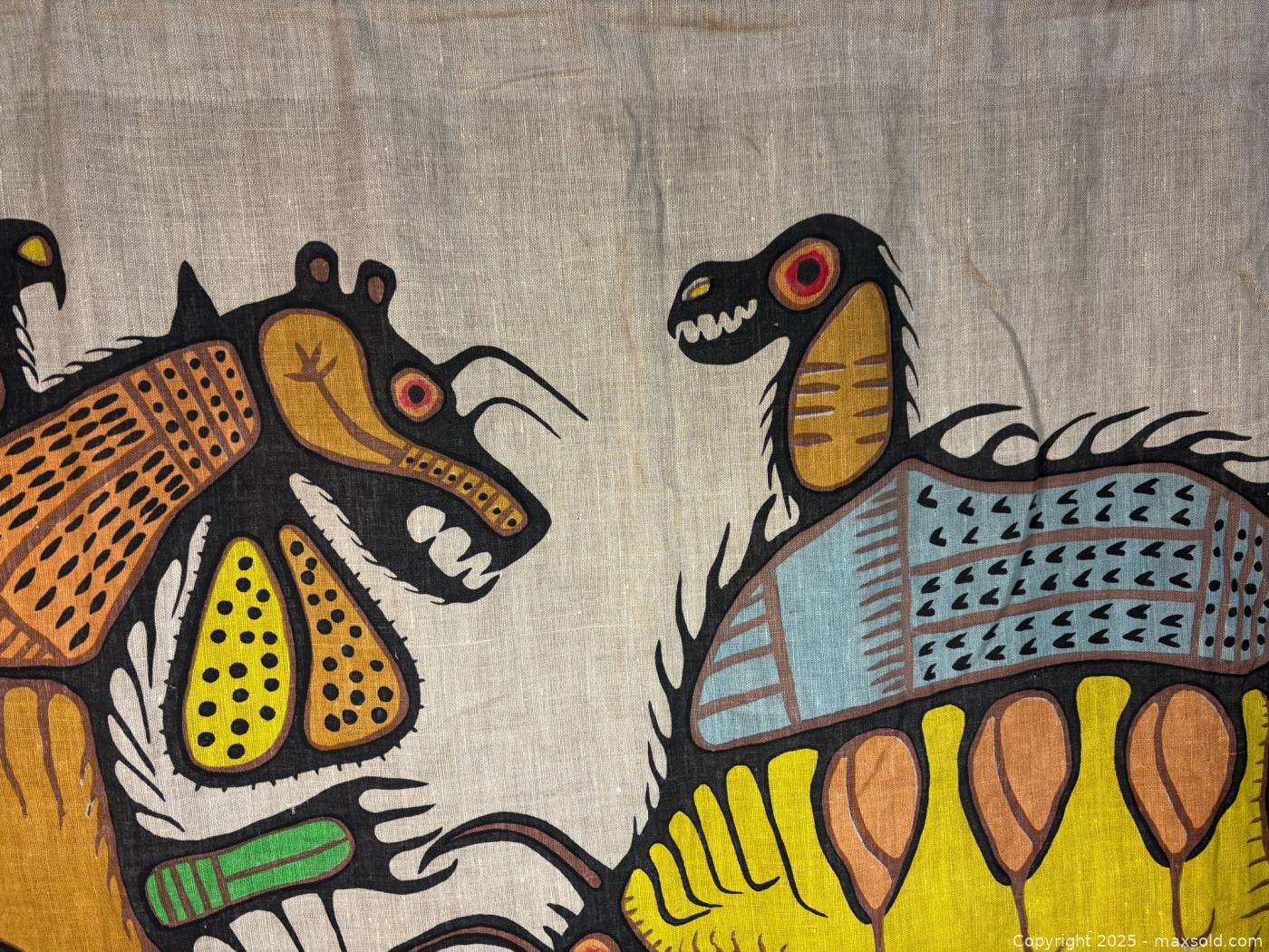 Vintage silkscreen on linen by Joshim Kakegamic | Maxsold