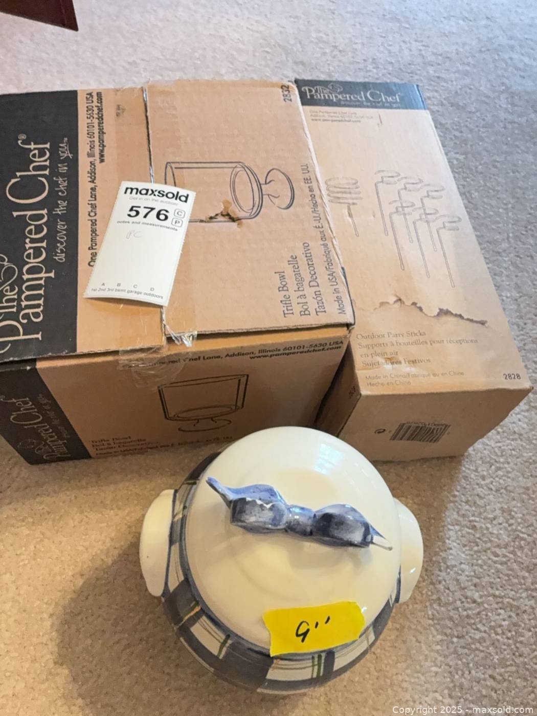 Pampered Chef trifle bowl, outdoor party sticks set, damaged ceramic ...