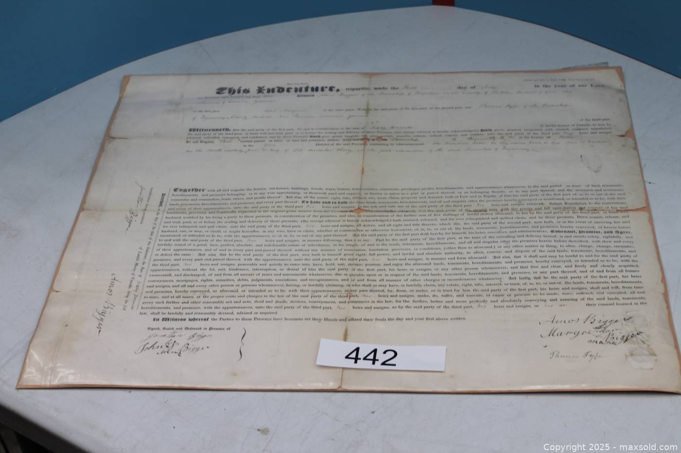 1840 parchment indenture document | Maxsold