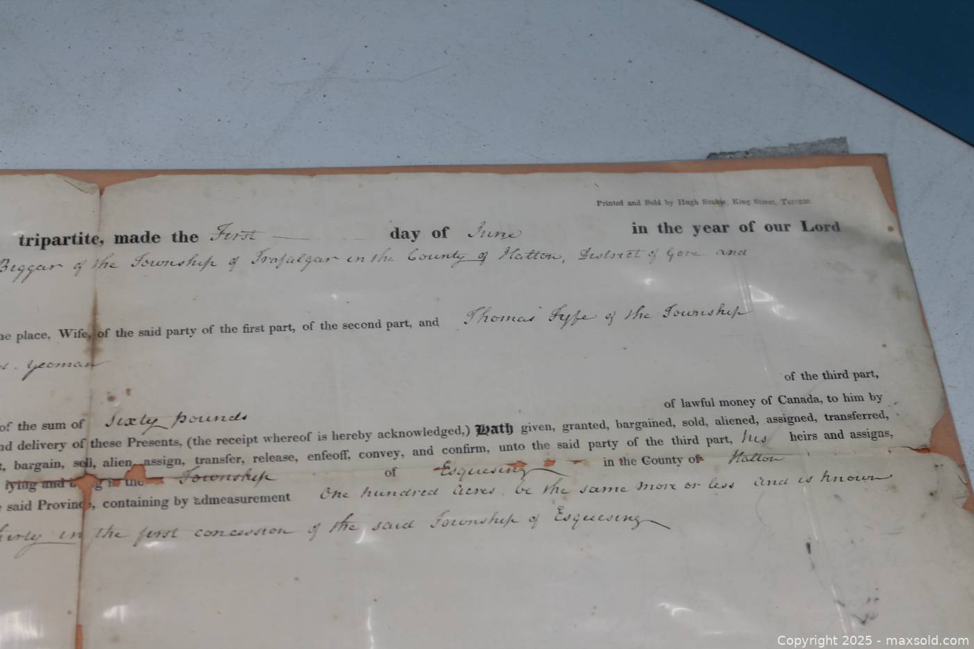 1840 parchment indenture document | Maxsold
