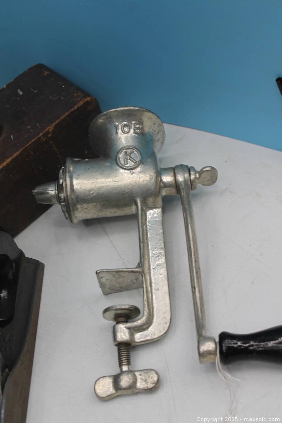 Wooden Plane, Stanley Handyman Plane, Meat Grinder, Brass Pitcher, Cast ...