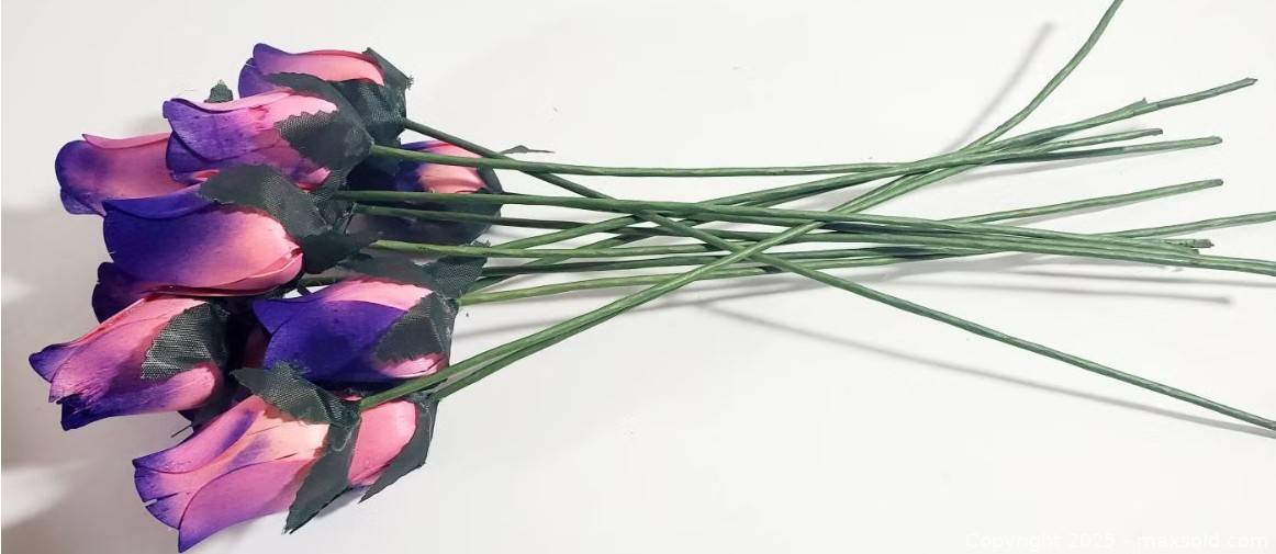 12 wooden stem roses 12.5" pink purple | Maxsold