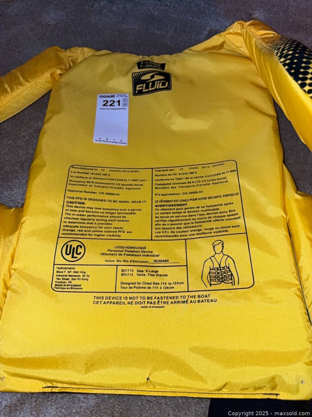 Fluid personal flotation device size X-Large | Maxsold