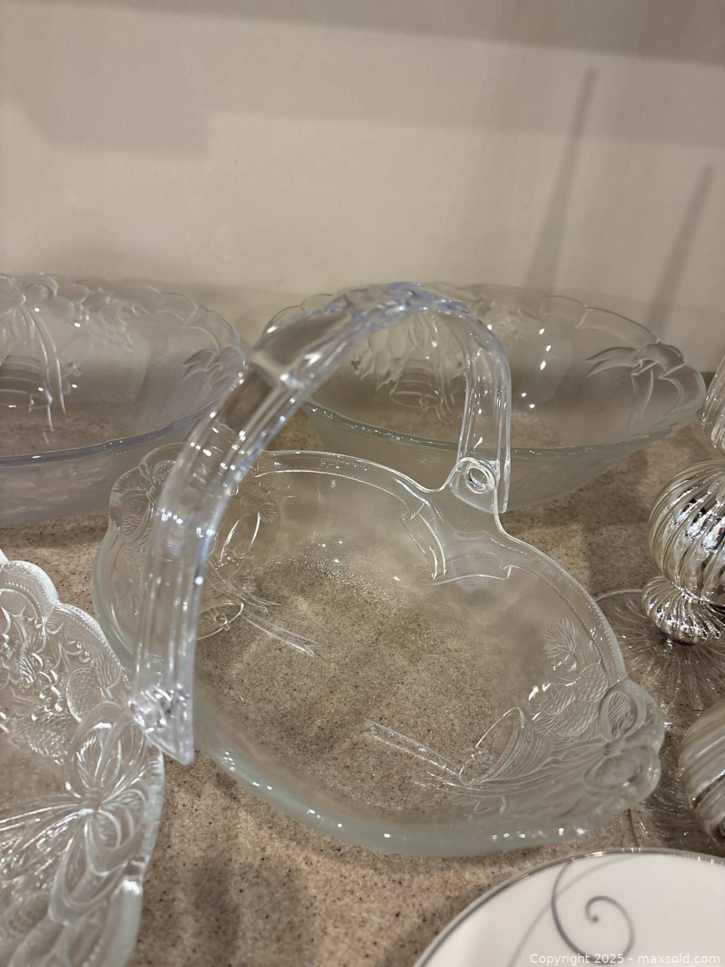 Cut glass Christmas serveware, Noritake bell plates and silver-tone ...