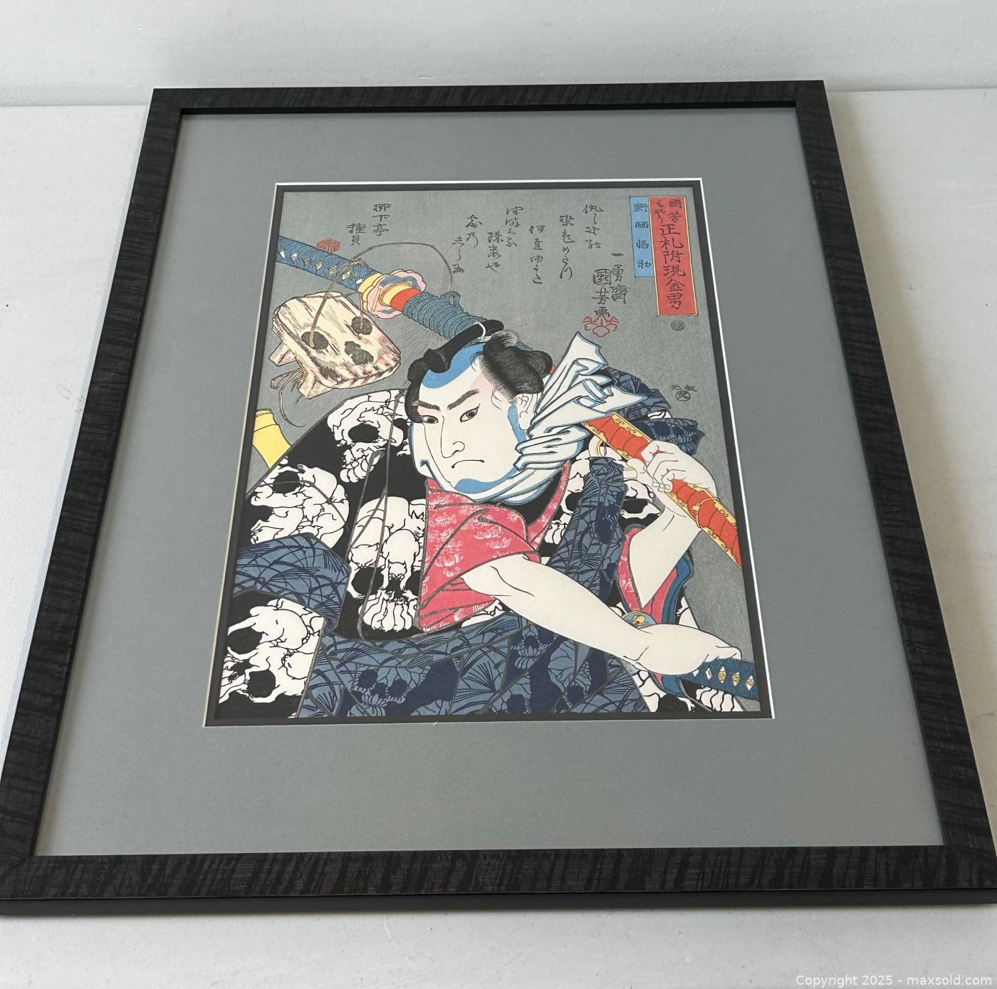 Framed woodblock print “Macabre Nozarashi Gosuke” by Utagawa Kuniyoshi ...