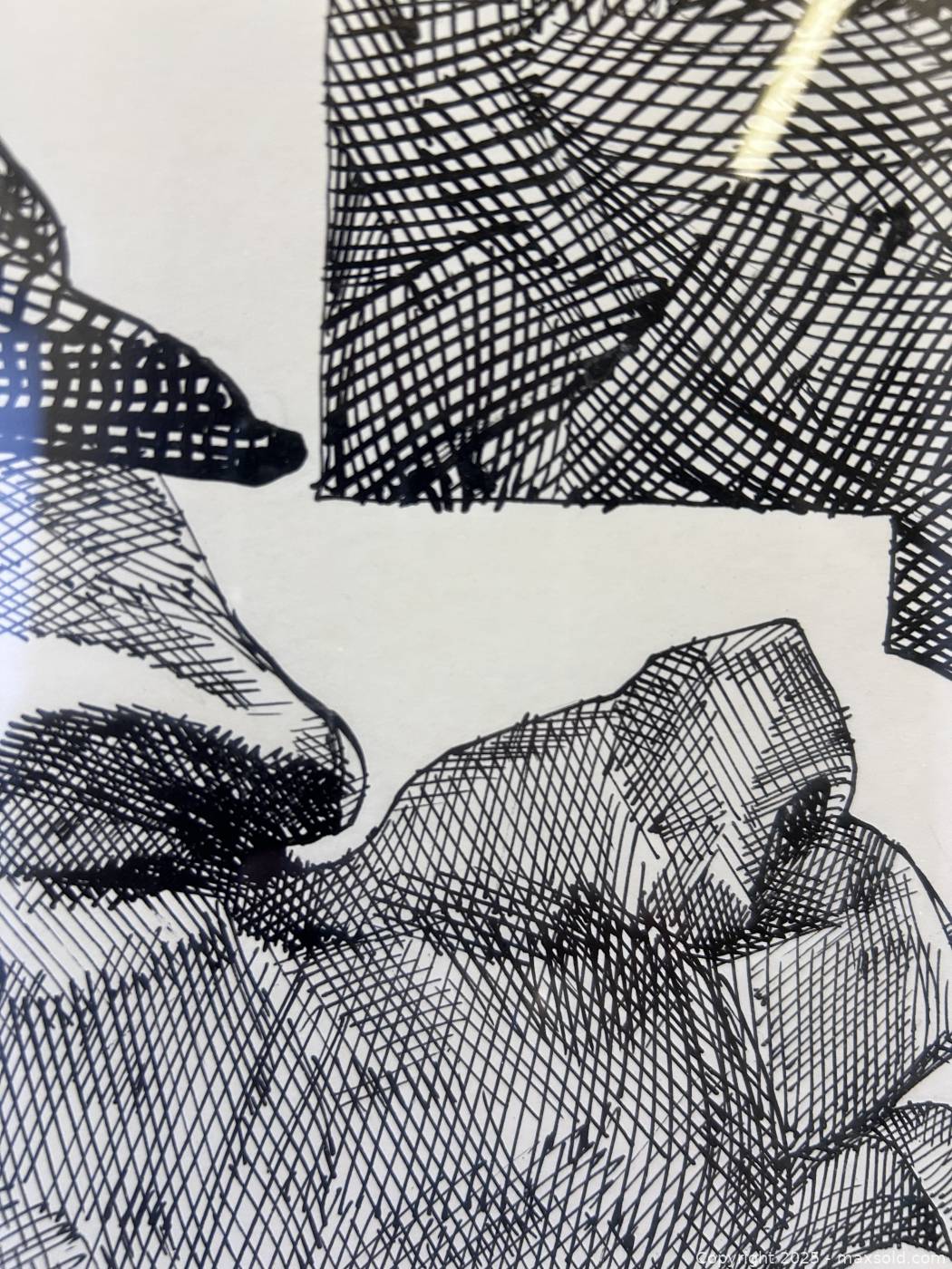 Framed pen & ink drawing Glenn Gould at piano | Maxsold