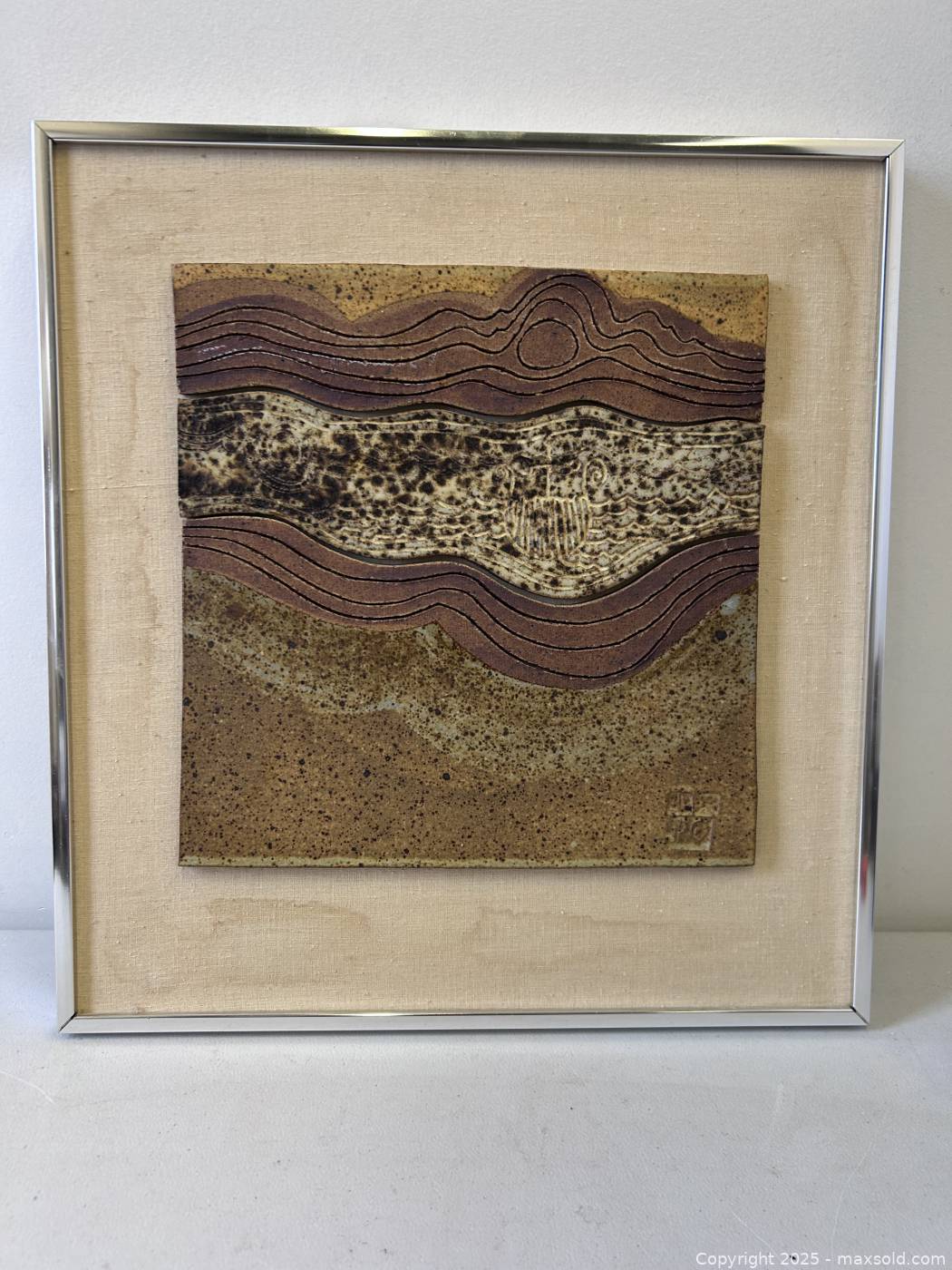 Vintage framed abstract ceramic tile art | Maxsold