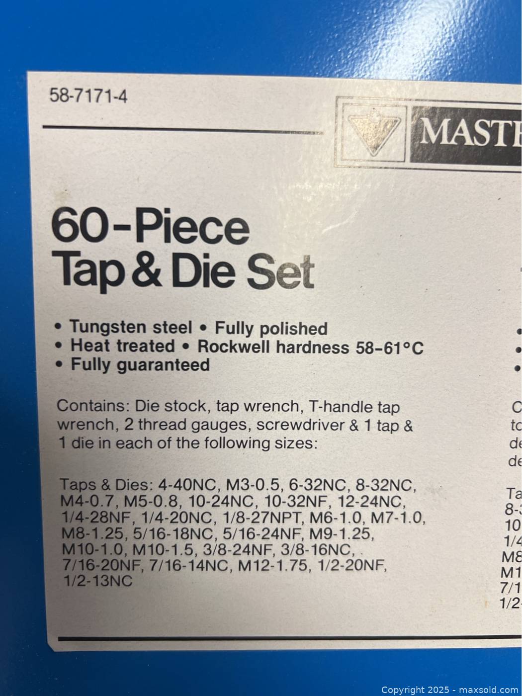 Mastercraft 60-Piece Tap & Die Set with Roto 7 Power Disc | Maxsold