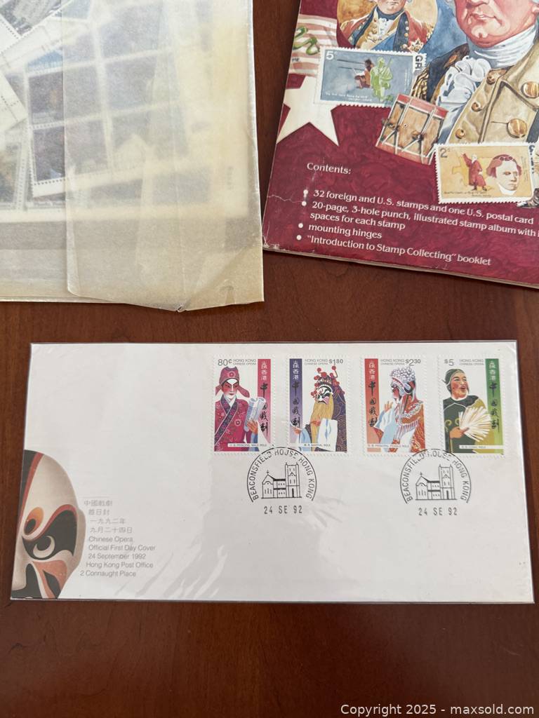 American Revolution stamp collecting kit with 1992 first day cover ...