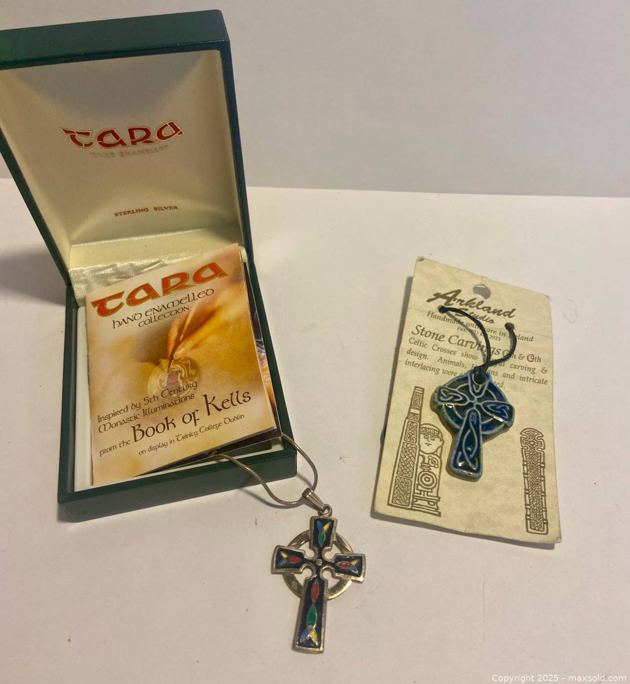 Irish enameled silver Celtic cross pendant with chain and Arkland ...