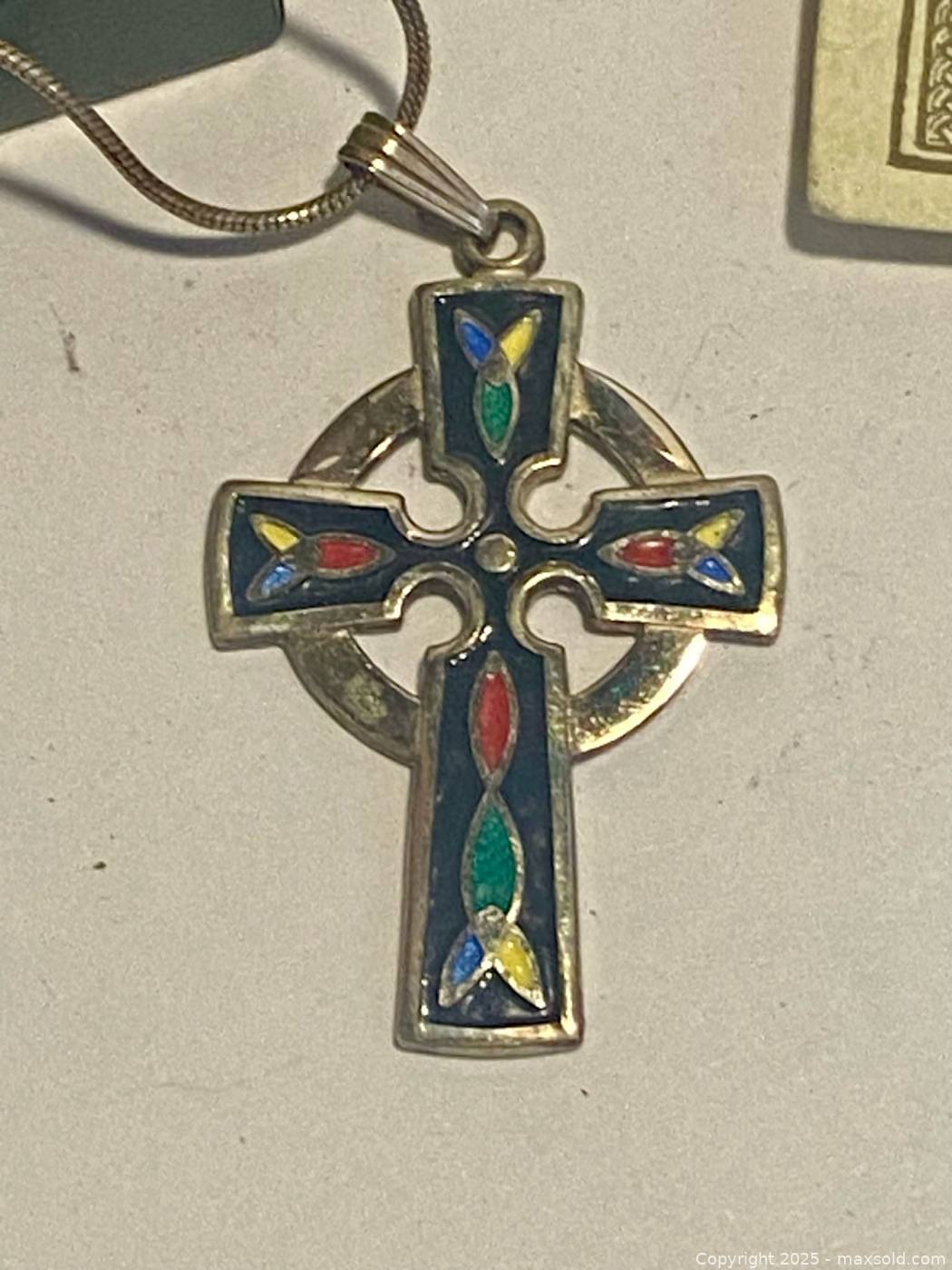 Irish enameled silver Celtic cross pendant with chain and Arkland ...