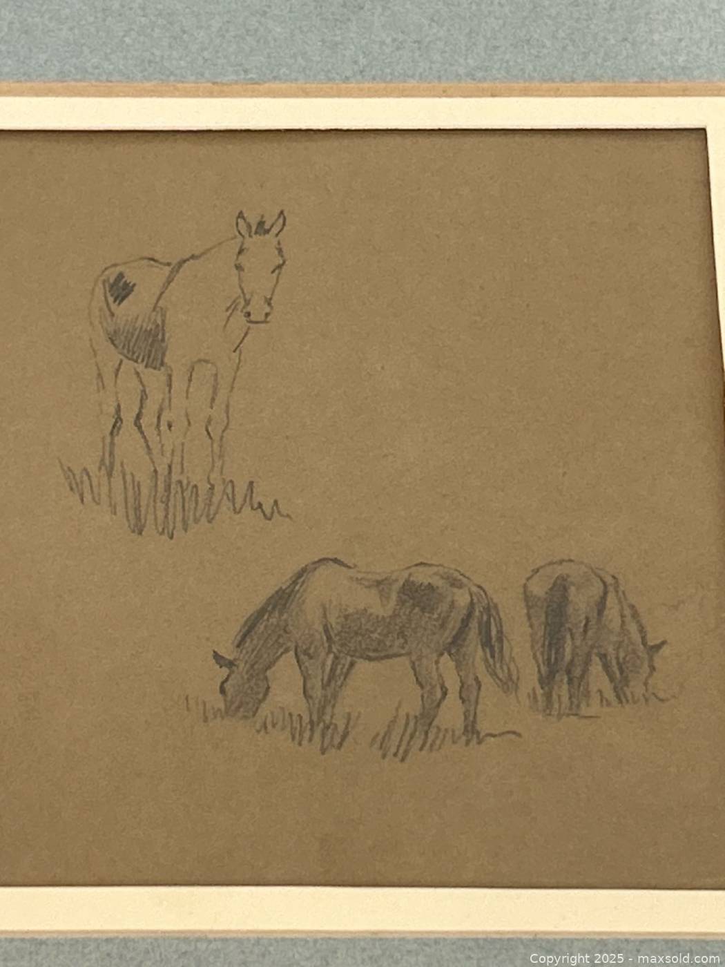 Horatio Walker framed pencil horse study | Maxsold