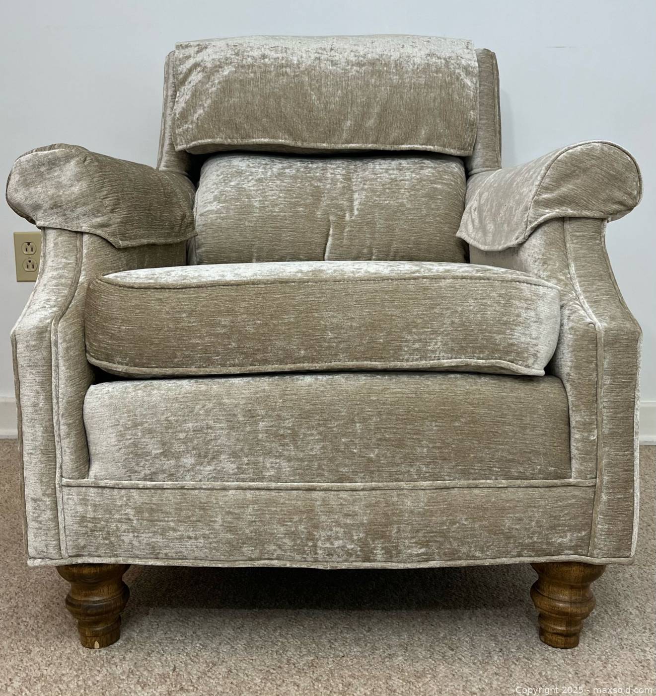 Vintage velvet upholstered arm chair | Maxsold