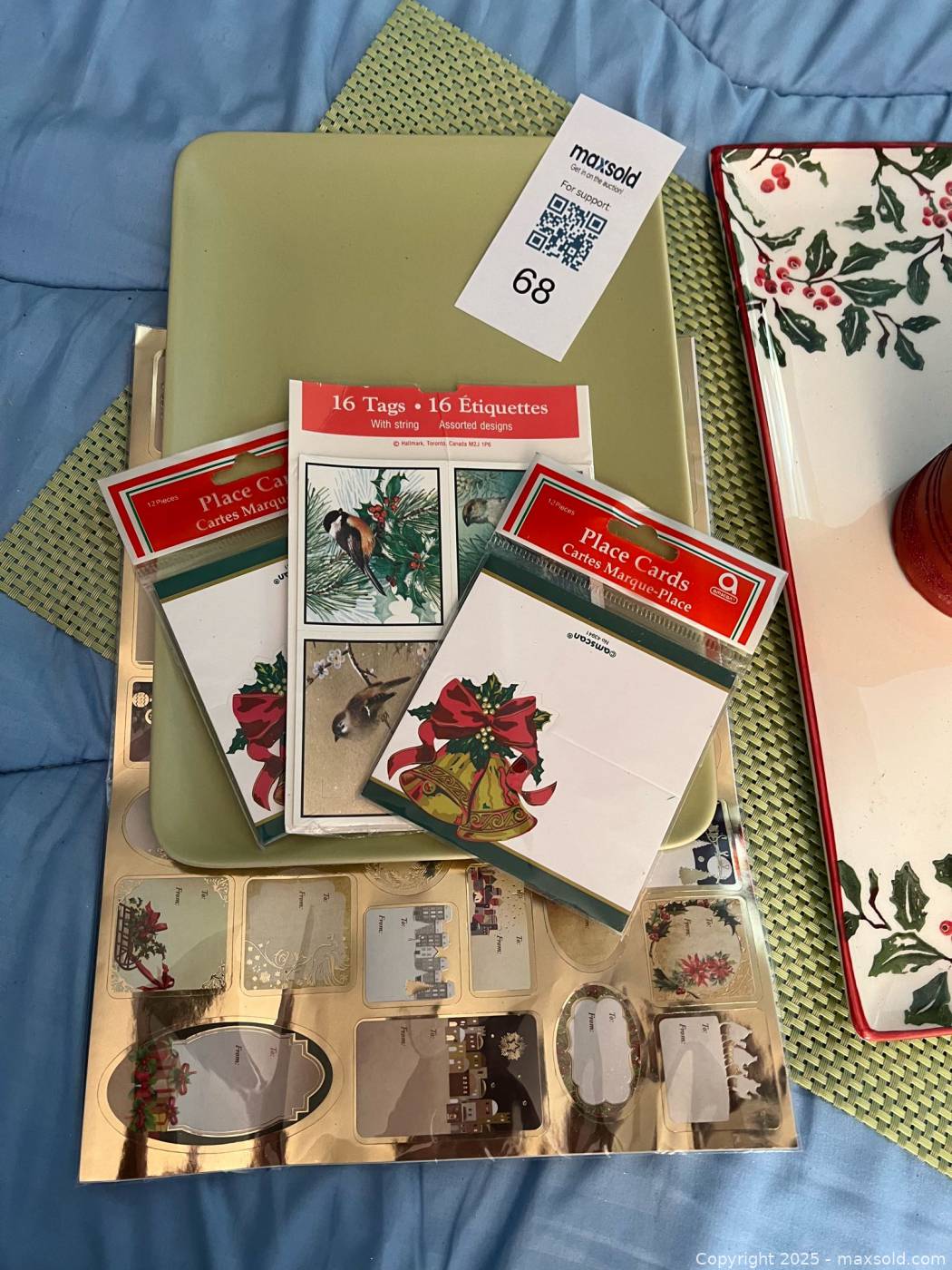Holiday plates, placemats, tags & candle | Maxsold