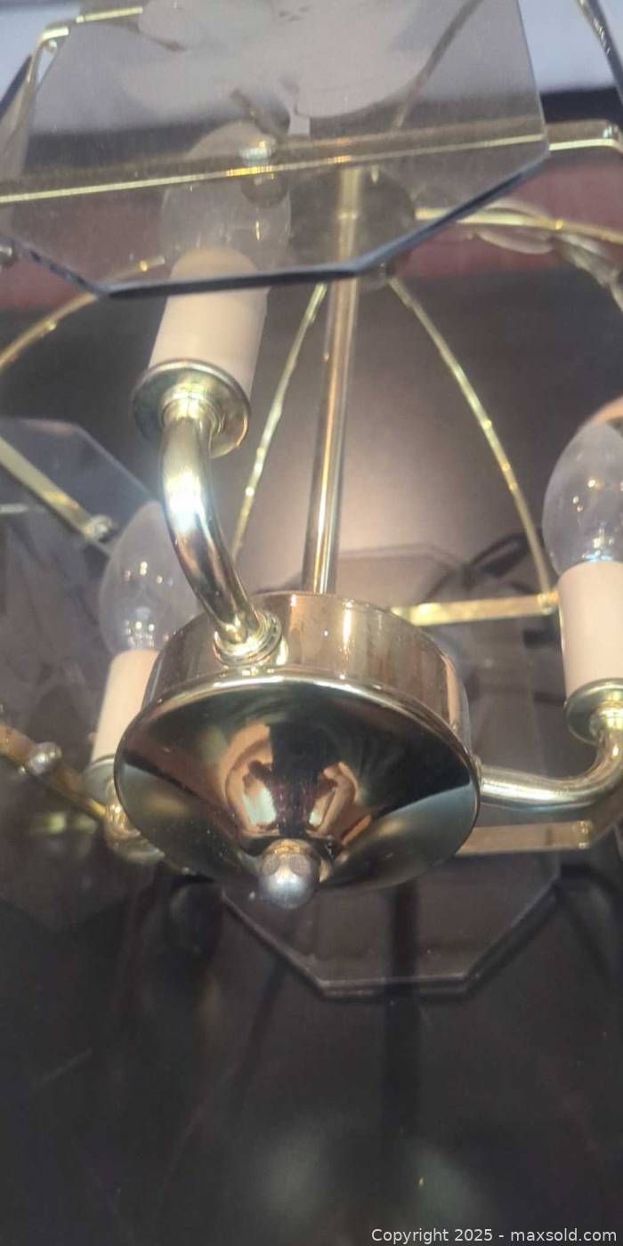3-bulb brass and glass ceiling light fixture | Maxsold