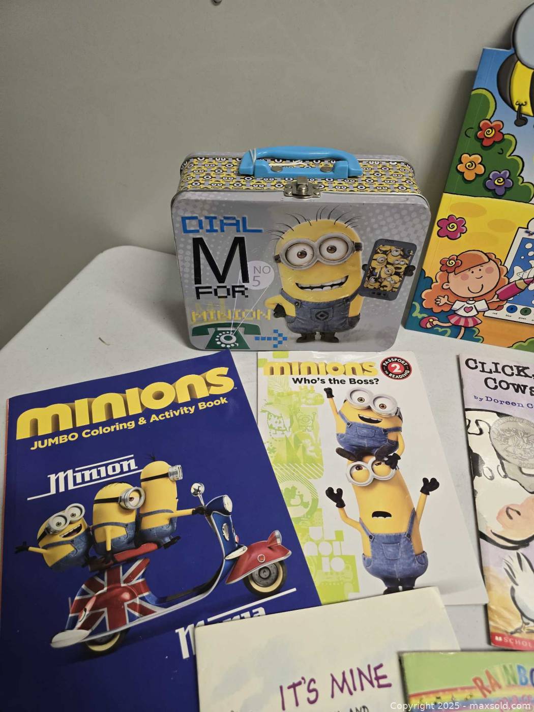 Assorted Children’s Books And Minions Tin | Maxsold