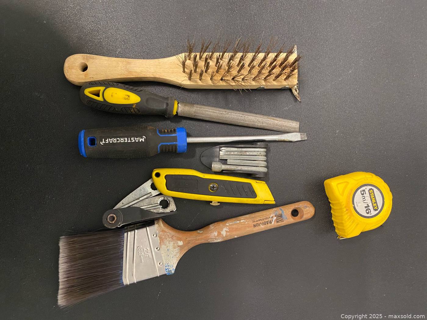Stanley Tape Measure, Utility Knife, Brush, Mastercraft Screwdriver ...