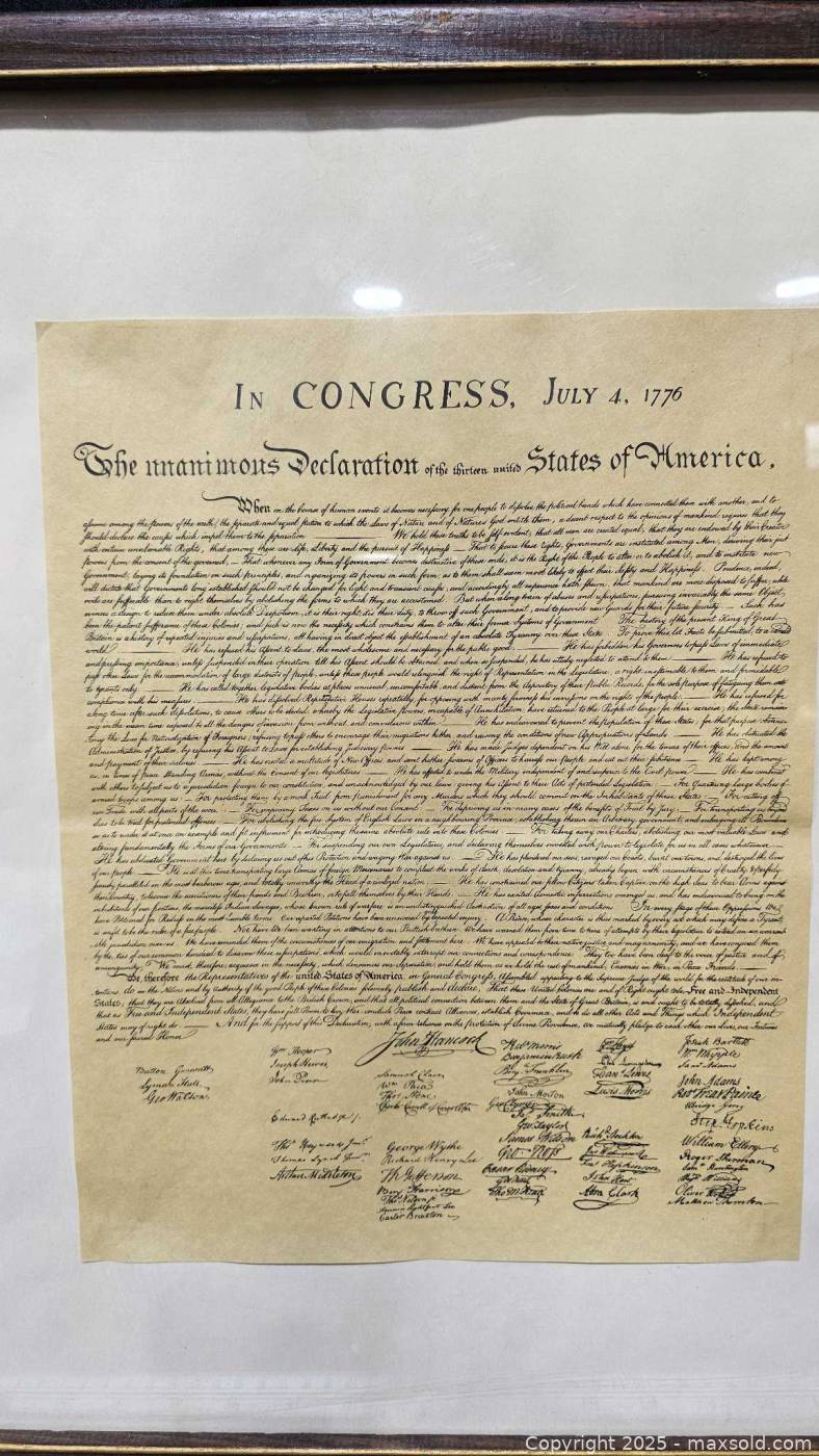 Framed Declaration of Independence reproduction 17x22" | Maxsold