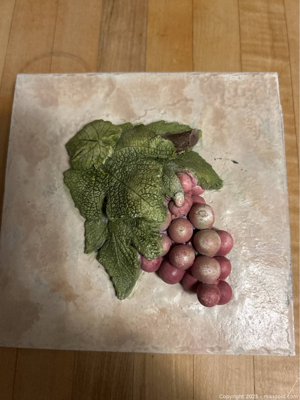 Set of 4 handmade clay grape relief tiles | Maxsold