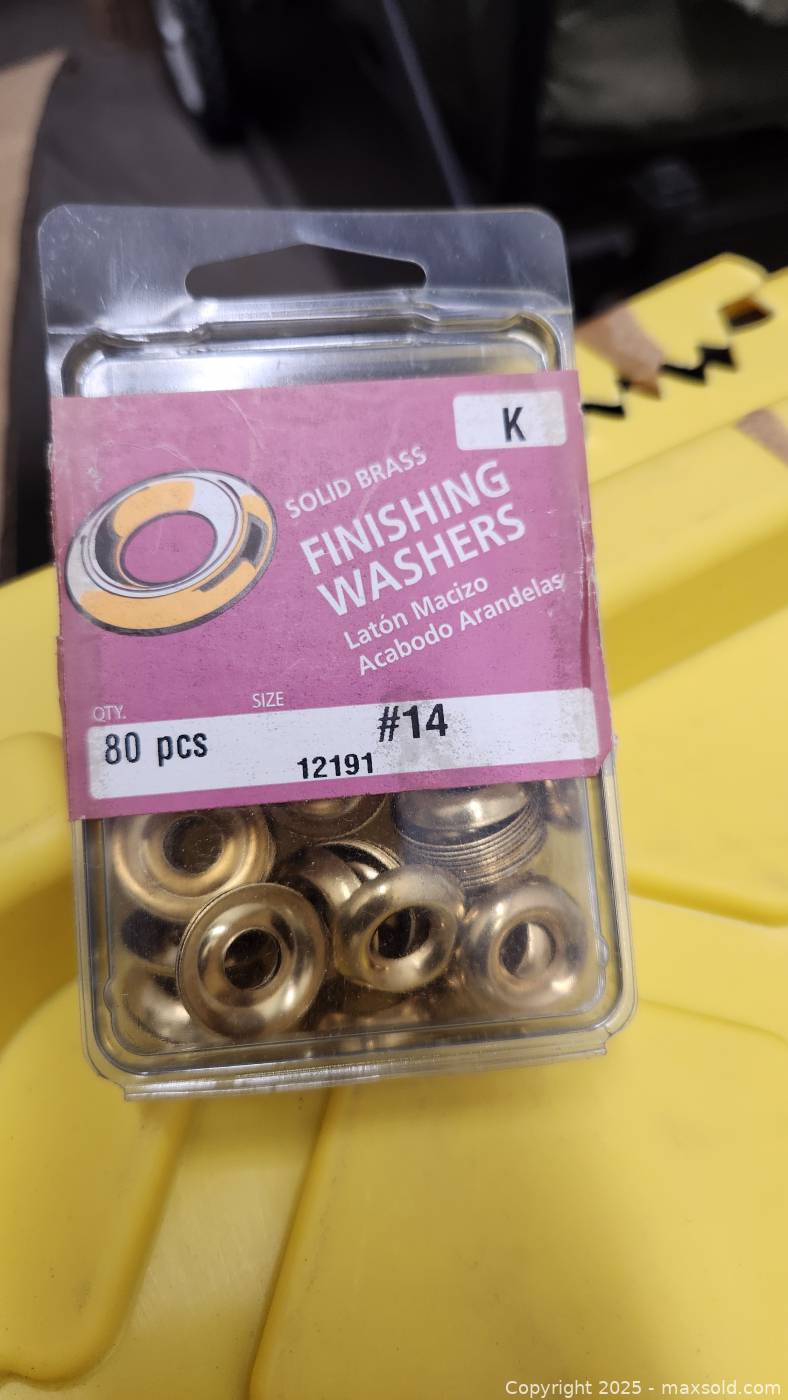 #14 brass finishing washers, plastic wall anchors, screws, precision ...