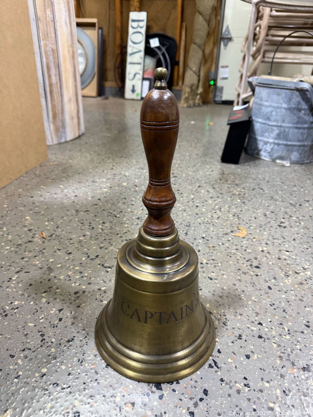 Brass ship bell with wood handle | Maxsold