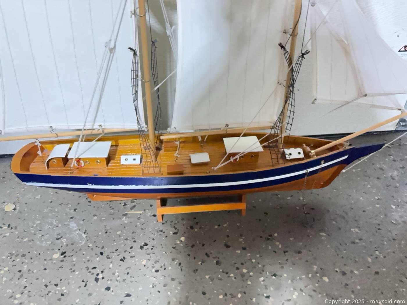 Wooden Two-Masted Schooner Model Ship on Stand | Maxsold