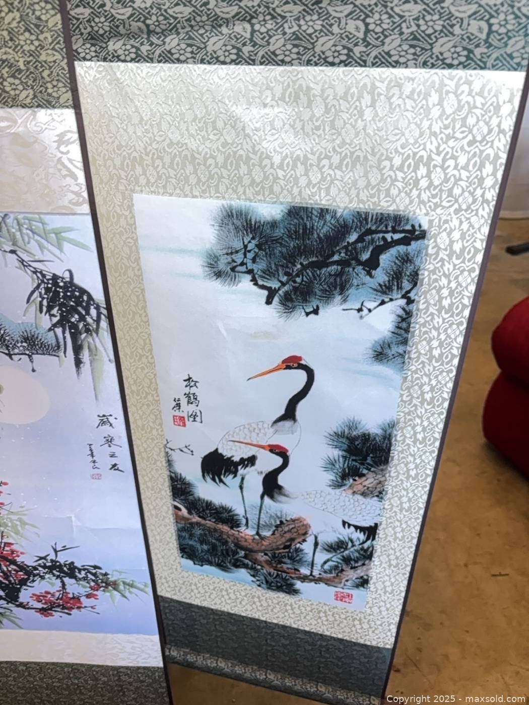 East Asian hanging scroll with red-crowned cranes | Maxsold