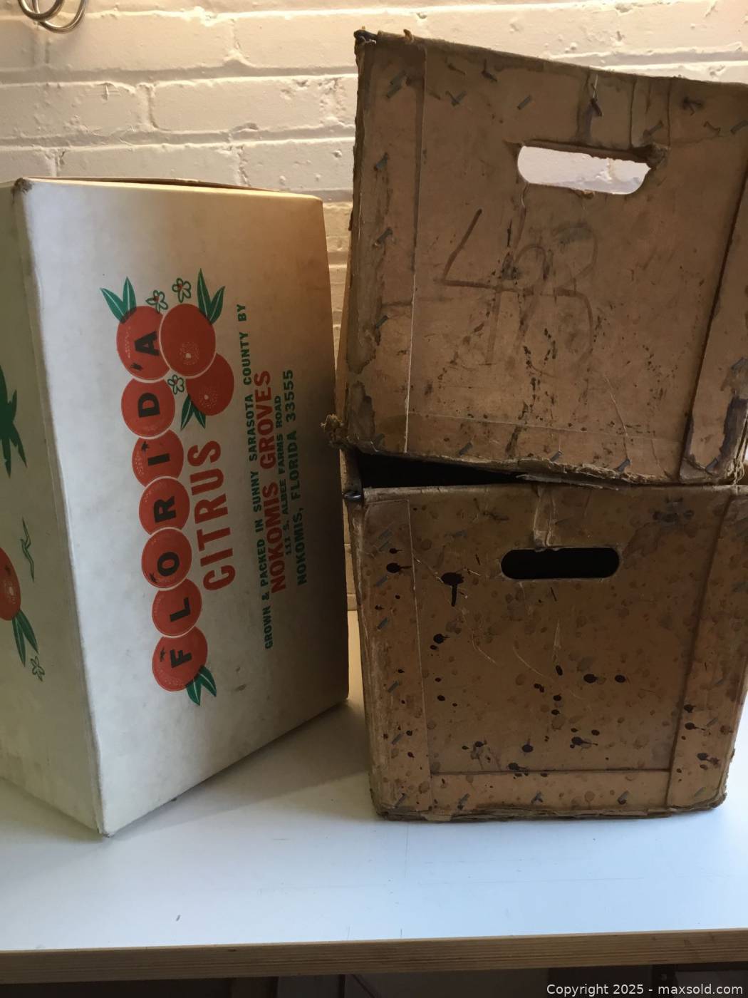 Florida Citrus cardboard box and 2 Jayar Machinery Inc. card bins | Maxsold